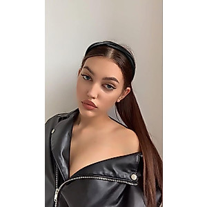 WOVOWOVO Thin Leather Headbands for Women, 4 Pcs Twisted Thin Head Bands with Teeth Boho Non Slip Headband, Fashion Black White Hairbands Braided Hair Hoops Girls Hair Accessories