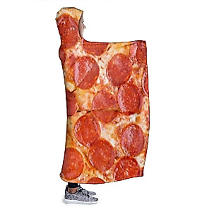 Realistic Pizza Wearable Blanket Fleece Hooded Robe Cloak Throw Quilt Poncho Novelty Realistic Pizza Food Blanket Soft Pepperoni Pizza Blanket Size 50 x 40 Inch