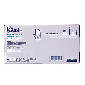 Safe Health Blue Nitrile Exam Gloves, 100-Count S M L XL, 3.5 Mil Free of Powder-Latex, Disposable-Textured, Clinic-Office-Daily, Medical, First-Aid, Clinics, Medium (M) Box 100, FIY1062G
