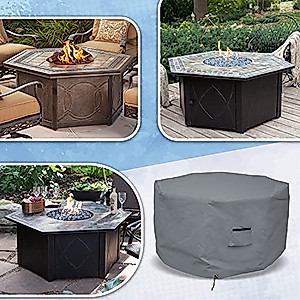 Octagon Fire Pit Cover 12 Oz Waterproof - 100% Weather Resistant Outdoor Fire Pit Table Cover with Air Pocket & Drawstring for Snug Fit (20" H x 42" D, Grey)