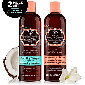 HASK COCONUT MONOI Nourishing Shampoo + Conditioner Set for All Hair Types, Color Safe, Gluten-Free, Sulfate-Free, Paraben-Free, Cruelty-Free - 1 Shampoo and 1 Conditioner