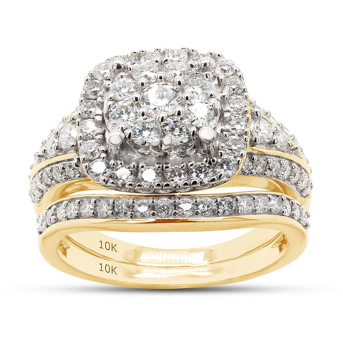 SAVEARTH DIAMONDS 1 1/4 CTTW Round Cut Lab Created Moissanite Diamond Double Halo Bridal Set Wedding Ring In 10K Solid Yellow Gold (VVS1 Clarity, 1.25 Cttw)-8