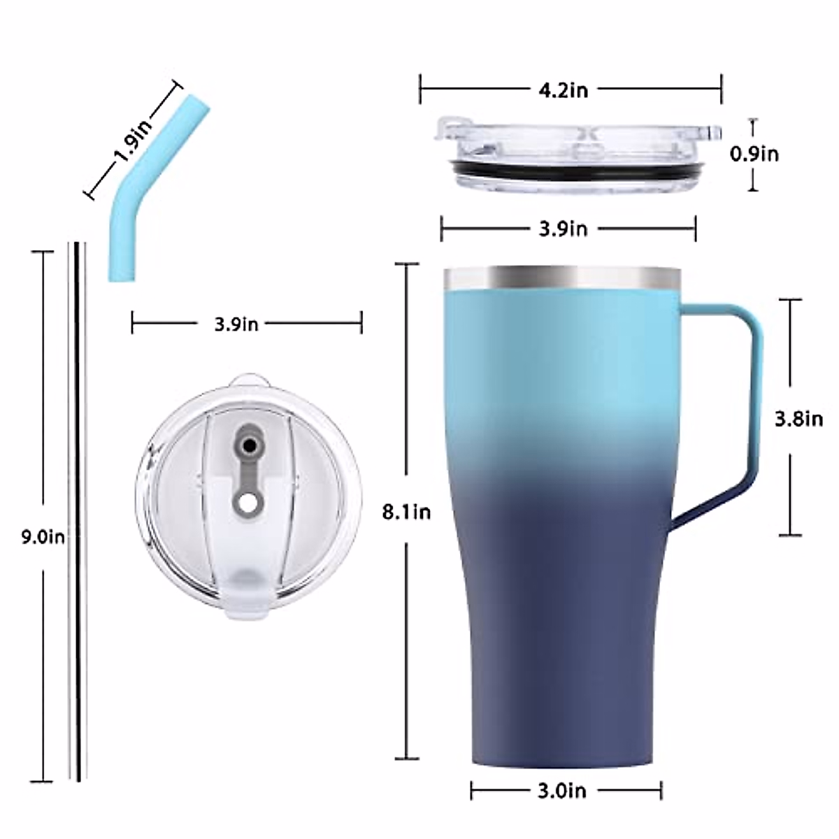 Zenbo 32 oz Insulated Tumbler with Handle Lid and Straw–Keep Drinks Cold up to 24 Hours-Stainless Steel Vacuum Insulated Mug with Handle – Leak Proof Lid, Dishwasher Safe,Fit in Car Cup Holder