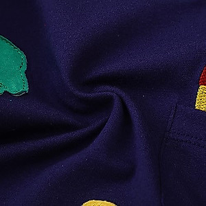 Little Girl Long Sleeve Dress Rainbow Stripe Back to School Pocket Pen Applique Navy Blue Autumn Dresses 6 Years