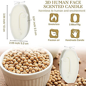 2 Pieces Art 3D Face Candle Human Face Shaped Candle Soy Wax Aesthetic Candle Abstract Scented Candle Poured Decorative Candle for Trendy Aesthetic Room Home Decor, White, 2 Styles