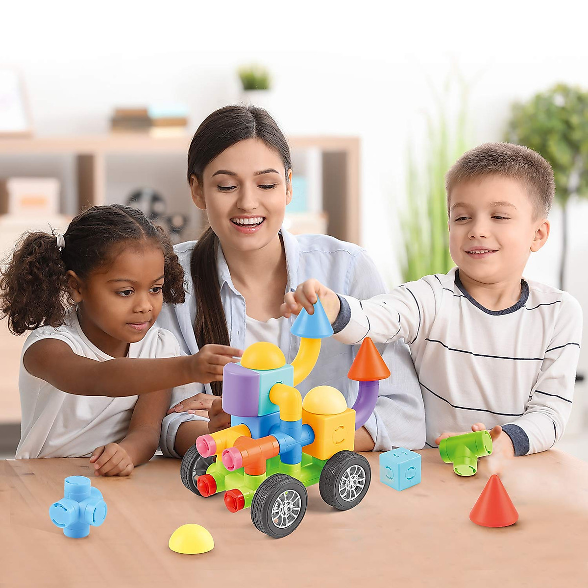 LookengQbix 25-in-1 Magnetic 3D Building Shapes, Magnet Blocks Tiles,STEM Educational Toys w/25 Different Designs in Idea Book for Children Kids Brain Development