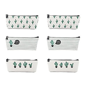 6 Pack Cactus Pencil Case, Pen Bag Canvas Cactus Pencil Pen Cosmetic Makeup Bag