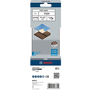 Bosch Professional 3 pcs. Sanding Belt Set X440 Best for Wood and Paint (75 x 457 mm, Grit 220, Accessories for Belt Sanders)