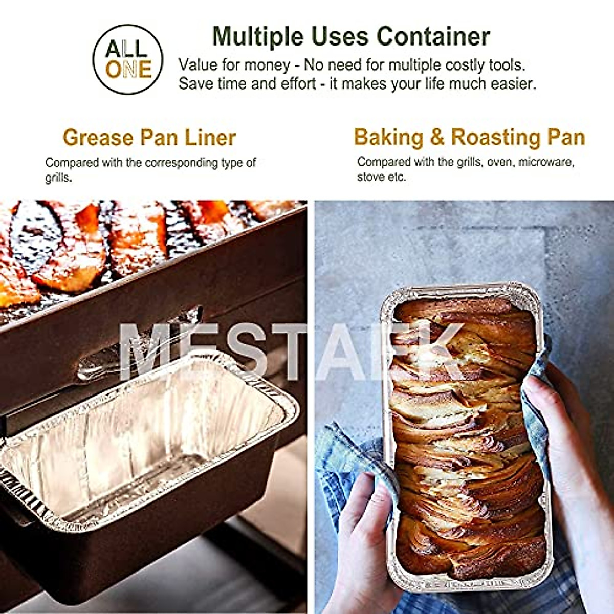 MESTAEK Grease Cup Liners (50 Pack), Compatible Replace Blackstone Griddle Drip pan Liners for 36" 30" 28" 22" 17" Griddles, Disposable Aluminum Foil Catch Grease Pan, BBQ, Baking, Cooking, Roasting