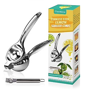 Lemon Squeezer, Monkkino Lemon Squeezer Juicer, Citrus Juicer Handheld, Lemon Juicer, Stainless Steel Juicer Hand Press, Lime Squeezer Bar Tool, Manual Citrus Press, Lime Juicer with Zester, 2 pcs