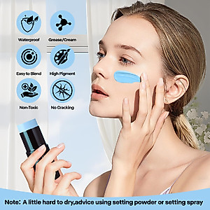 Go Ho Cream-Blendable Light Blue Face Paint Stick (1.06 Oz),Full-coverage Pale Blue Face Body Paint Stick for Halloween Cosplay SFX Corpse Bride Sally Makeup,Waterproof Blue Eye Black Stick