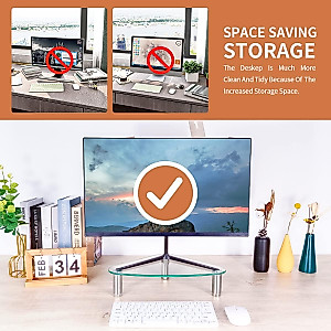 Hemudu Clear Glass Computer Monitor Riser / Triangle Desktop Universal Corner Stand for Computer Monitor & Laptop HD01T-003