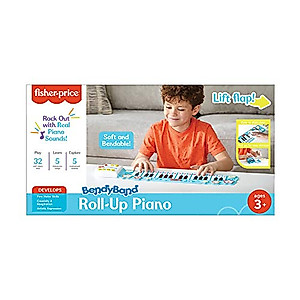 Fisher-Price BendyBand Roll-Up Drum Set, Electric Drums for Kids, Drum Mat, Drumsticks, 6 Percussion Instrument Sounds, Follow-Me Music Mode, Musical Toys for Toddlers, Ages 3+