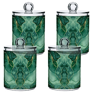 2 Pack Qtip Holder Organizer Dispenser Marble Green Bathroom Storage Canister Cotton Ball Holder Bathroom Containers for Cotton Swabs/Pads/Floss