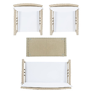 Safavieh Outdoor Collection Reslor Beige Wicker Cushion 4-Piece Living Set PAT7713B, Grey/White