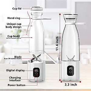 Portable Blender, Mini Personal Blender for Shakes and Smoothies 300W Fresh Juice Blender with 20oz Travel Bottle USB Rechargeable 6000Mah Pulse Crush Ice Protein Shake KOBWA Blender on the Go (Upgraded) (Bravo, White)