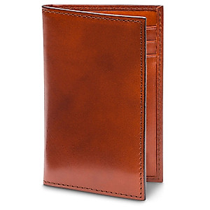 Bosca Men's Leather Card Holder Wallet – Italian Full Grain Vegetable Tanned Credit Card Case – 6 Card Slots, 2 Receipt Wells – Classic Glossy Finish – Gift-Ready Packaging - Amber Brown