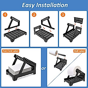 LERMITY Label Holder Thermal Label Holder for Rolls and Fanfold Labels Direct Shipping Label Stand Desktop Printer Accessory for Home, Office (Black)