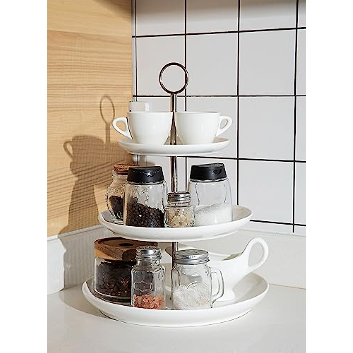 Sweese 735.101 3 Tier Cupcake Stand- White Porcelain Cake Stand- Dessert Stand, Tiered Serving Trays for Parties