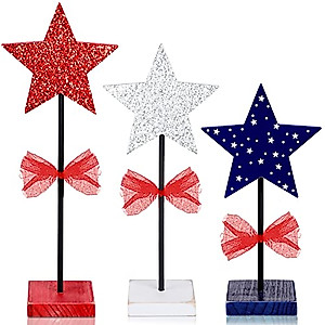 3 Pieces 4th of July Tiered Tray Decor Wood Memorial Day Decorations Wooden Firework Patriotic Rustic Centerpieces Farmhouse Independence Day Wooden Table Decoration for Home Tables (Fresh Style)