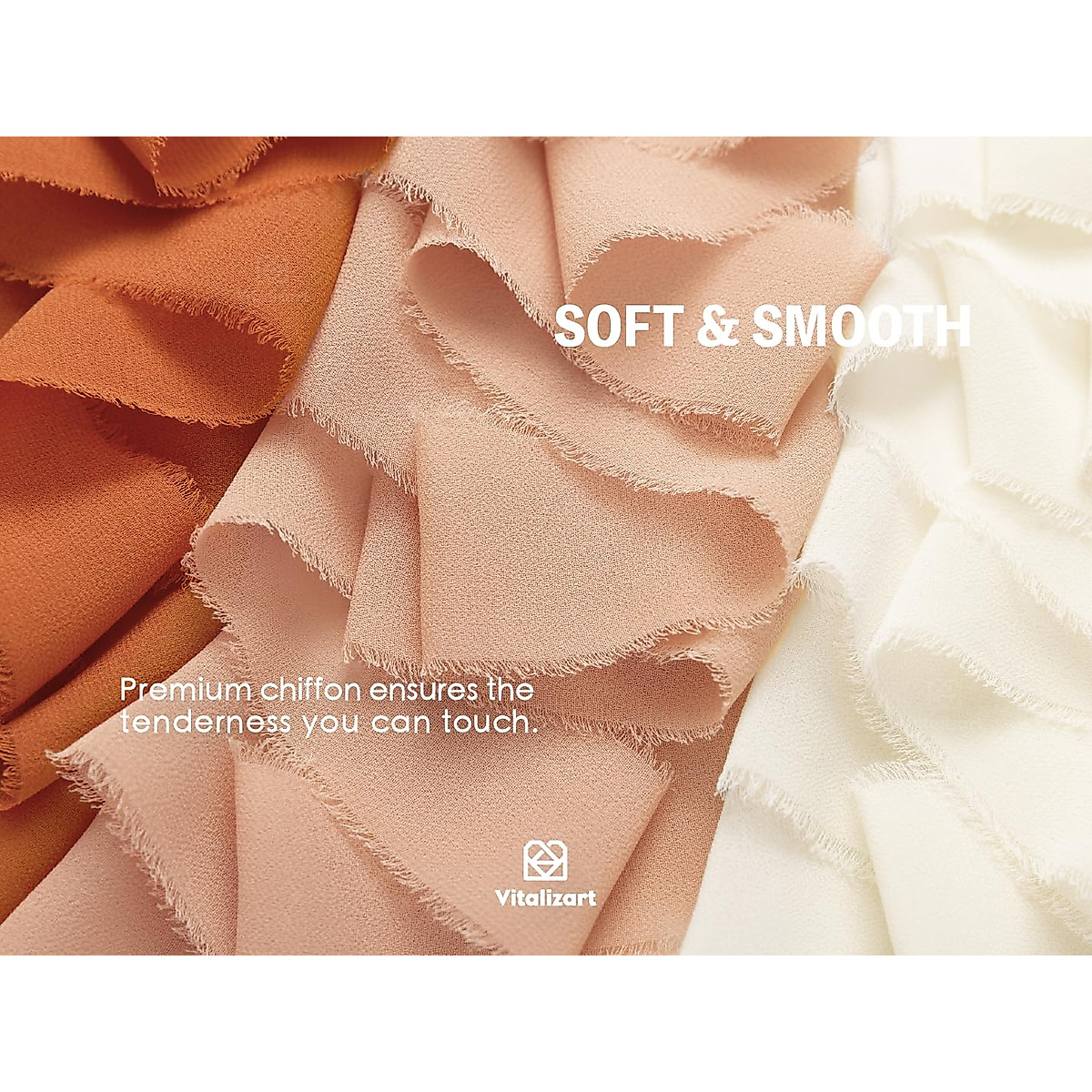 Vitalizart Fall Handmade Chiffon Silk Ribbon Fringe 1.5" x 21 Yd Terracotta Cream Frayed Edges Ribbons for Wedding Invitations Bridal Bouquets Gifts Wrapping Crafts Holiday Party Decorations