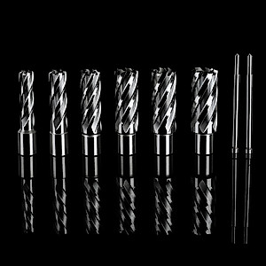 OSCARBIDE Annular Cutter Set 8 Pieces, 3/4"Weldon Shank,2"Cutting Depth,(9/16,11/16,13/16,15/16,1,1-1/16) inch Cutting Diameter,Mag Drill Bits for Magnetic Drill Press with 2pcs Pilot Pins