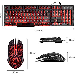 Rii Gaming Keyboard and Mouse Set, 3-LED Backlit Mechanical Feel Business Office Keyboard Colorful Breathing Backlit Gaming Mouse for Working or Primer Gaming,Office Device (RK108)