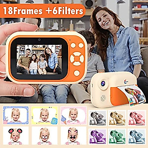 Seemee Instant Print Camera for Kids, Funny Selfie Camera, Kids Digital Camera with 3.5" Screen, 32G Card, Print Papers, Stickers, Dual Cameras HD 1080P, Birthday Gifts Toys for Boys Girls (Beige)