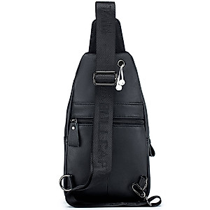 Genuine Leather Sling Bag Casual Chest Bag Travel Hiking Crossbody Shoulder Backpack Vintage Daypacks for Men&Women (Black)