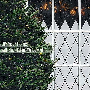 FEOMOS Window Privacy Film, Frosted Glass Window Film, Static Cling Window Tint for Home Décor & Anti UV, Black Lattice Sun Blocking Window Covering 17.3x78.7 inches