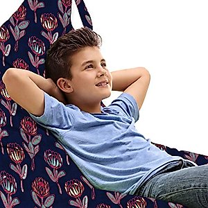 Ambesonne Floral Lounger Chair Bag, Doodle Style Hand Drawn Protea Flower Sketches, High Capacity Storage with Handle Container, Lounger Size, Indigo Multicolor