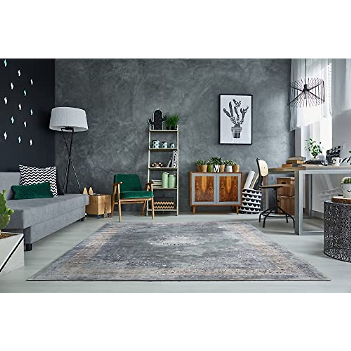 RugOver Machine Washable Area Rug, Pet Friendly & Resistant Indoor Carpet for Kitchen, Bathroom, Living Room (Ash/Champagne, 2' x 3')