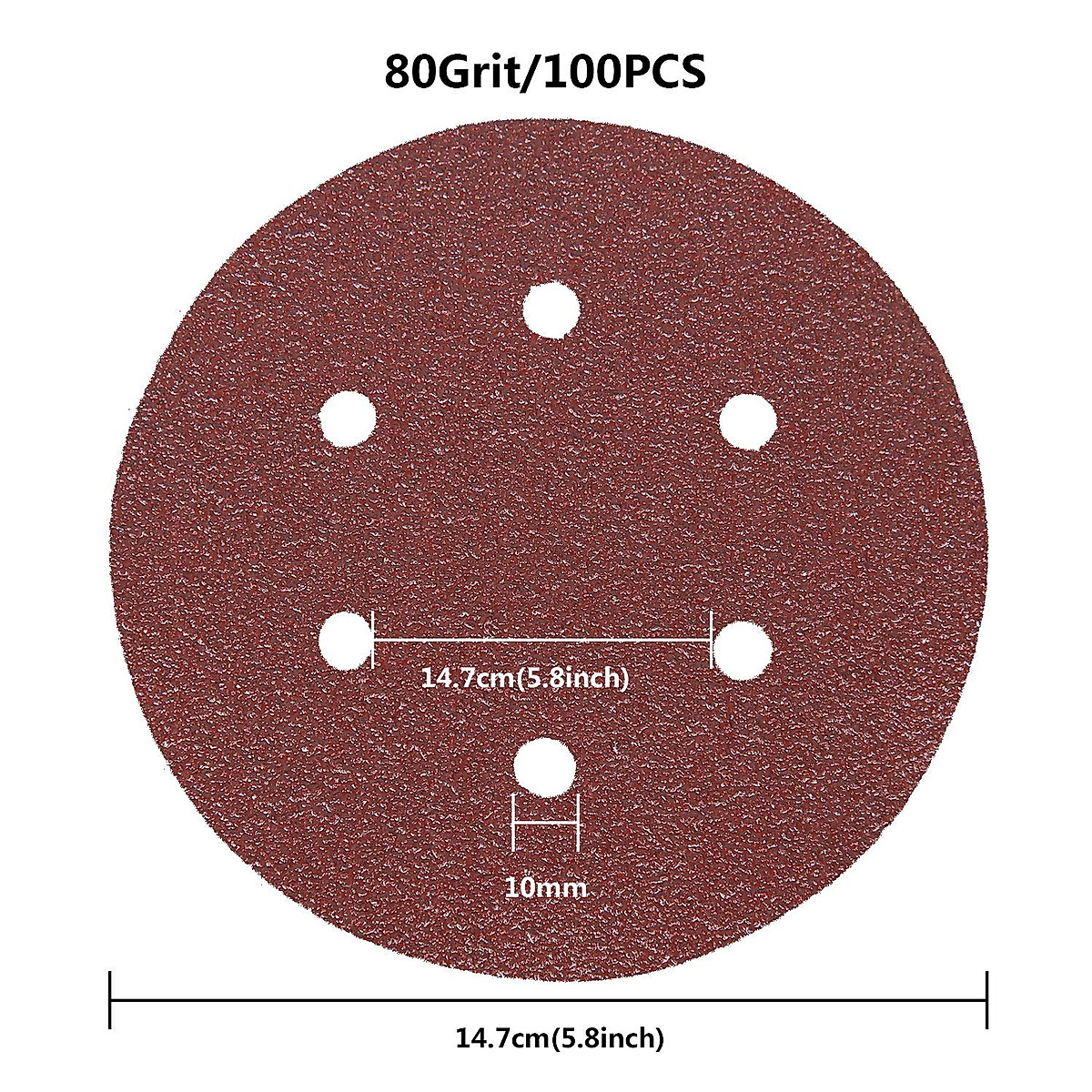 100 Pack 6 Inch 80 Grits Hook and Loop Sanding Disc 6 Holes Sand Paper for Random Orbital Sander Pads, Orbit Sander Sandpaper,Hook and Loop Round Sand Paper