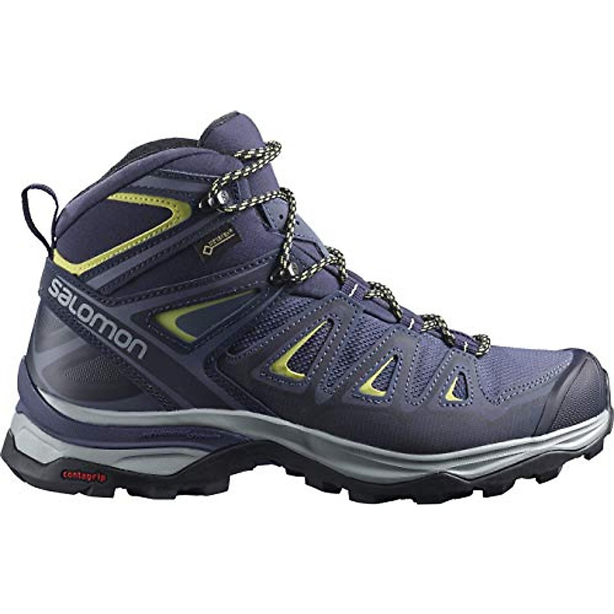 Salomon X Ultra 3 MID Gore-TEX Hiking Boots for Women, Crown Blue/Evening Blue/Sunny Lime, 8