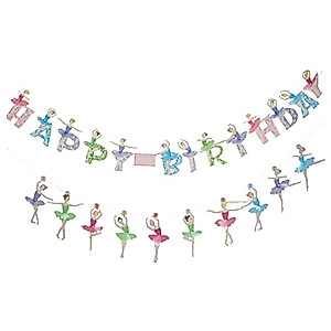 Abaodam 2 Sets Happy Birthday Banner Ballerina Dance Banner Ballet Girls Garland Bunting Banner for Kids Girls Birthday Baby Shower Bridal Shower Party Decorations