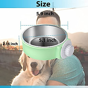 Mechpia 2 Pieces Crate Dog Bowl, Removable Stainless Steel Pet Kennel Hanging Food Water Feeder Bowl Cage Coop Cup for Puppy Medium Dog Cat Rabbit Ferret Bird (Blue,Green)