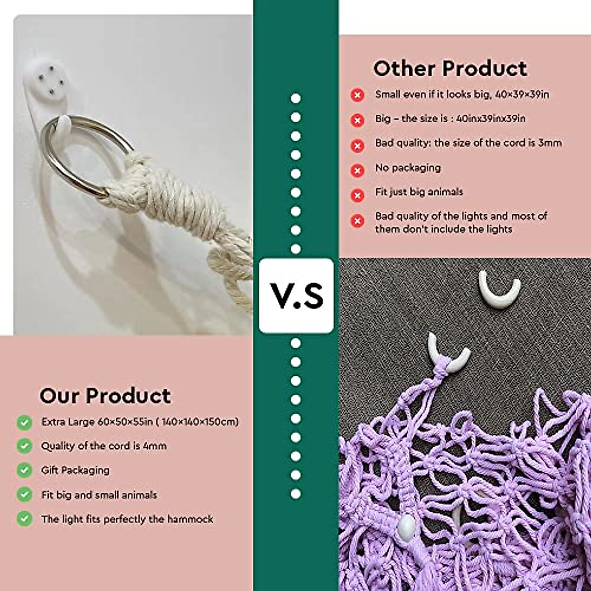 Large Stuffed Animal Toy Storage Hammock 60 Inch Star Light, Stuffed Animals Net or Hammock Macrame Stuff Animal Storage Corner Hanging Net Holder Toy Organizer with Tassel & Hooks for Bedroom,Nursery