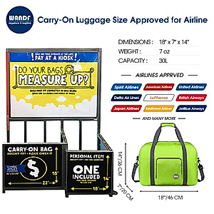 WANDF for Frontier Airlines United Airlines 18" Foldable Travel Duffle Bag for Travel Gym Sports Weekender Bag, Green