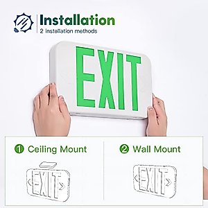 FREELICHT Green LED Exit Sign with Battery Backup，Exit Sign for Business，Easy to Install，UL Certified，AC 120/277V，Pack of 10