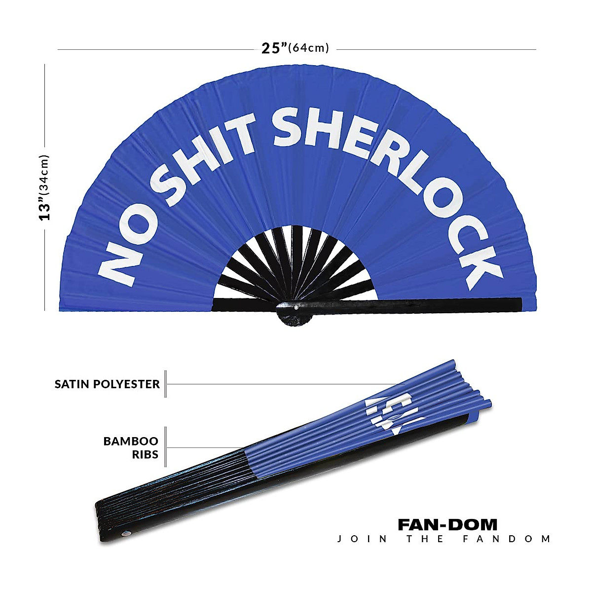 No Shit Sherlock hand fan foldable bamboo circuit hand fan funny gag slang words expressions statement gifts Festival accessories Rave handheld Circuit event fan Clack fans (Blue)