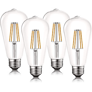 LUXRITE Vintage LED Edison Bulb 60W Equivalent, ST19 ST58, 2700K Warm White, 550 Lumens, Dimmable LED Filament Bulb 5W, Clear Glass, UL Listed, E26 Medium Base (4 Pack)