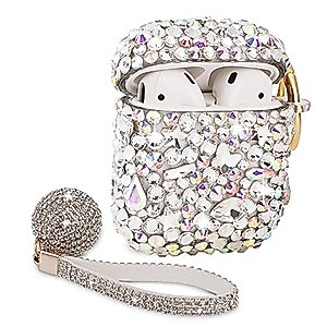 Luxurious Rhinestone AirPods Case, Protective Bling Diamonds AirPod Charging Protective Case Cover for Apple I10/I12 TWS (Art Silver)
