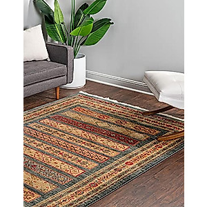 Unique Loom Fars Collection Modern Classic Tribal Inspired Design with Border Area Rug, (Rectangular 8' 0" x 10' 0", Blue/ Light Blue)