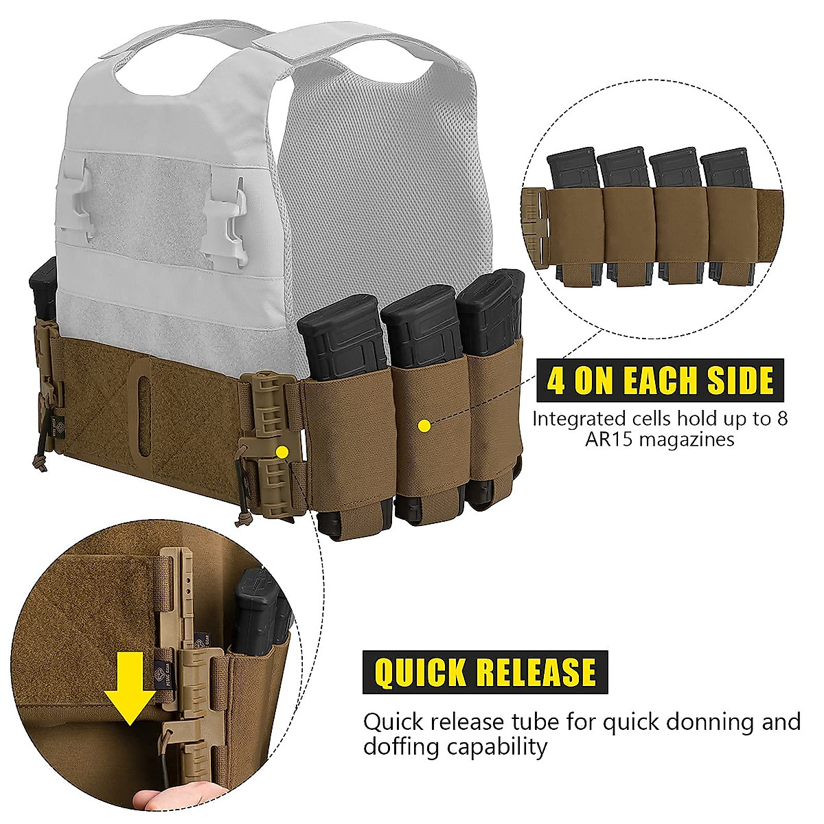 PETAC GEAR Carry Elastic Cummerbund,8 AR Mag Pouches for Vest Quick Release Mounting Strap for FCPC LBT LBX (Set)