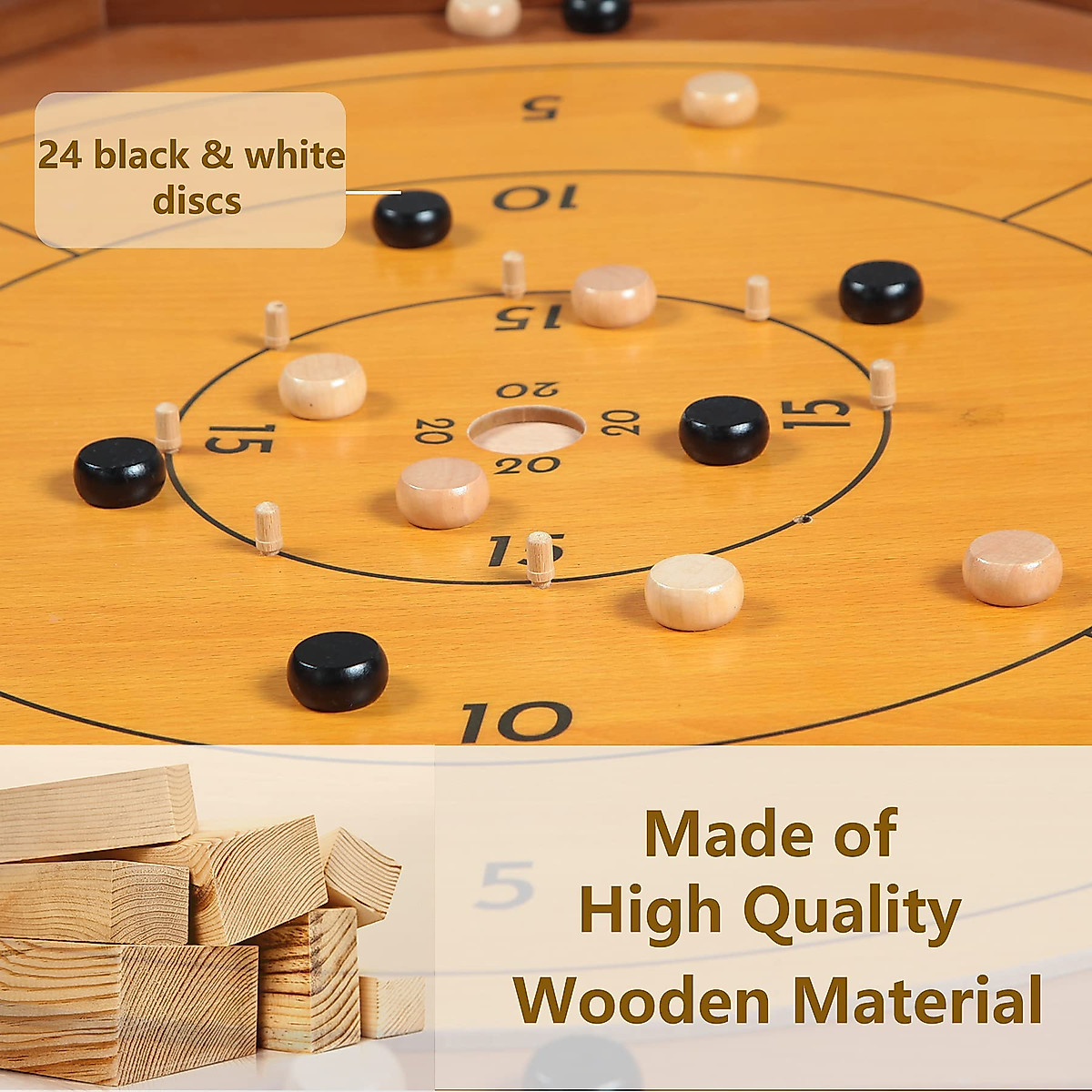 Tournament Crokinole and Checkers, 30-Inch Official Crokinole Board Game with 26" Playing Surface, Canadian Heritage Tabletop Game for Two Players, Dexterity Krokinole Games for Families and Friends
