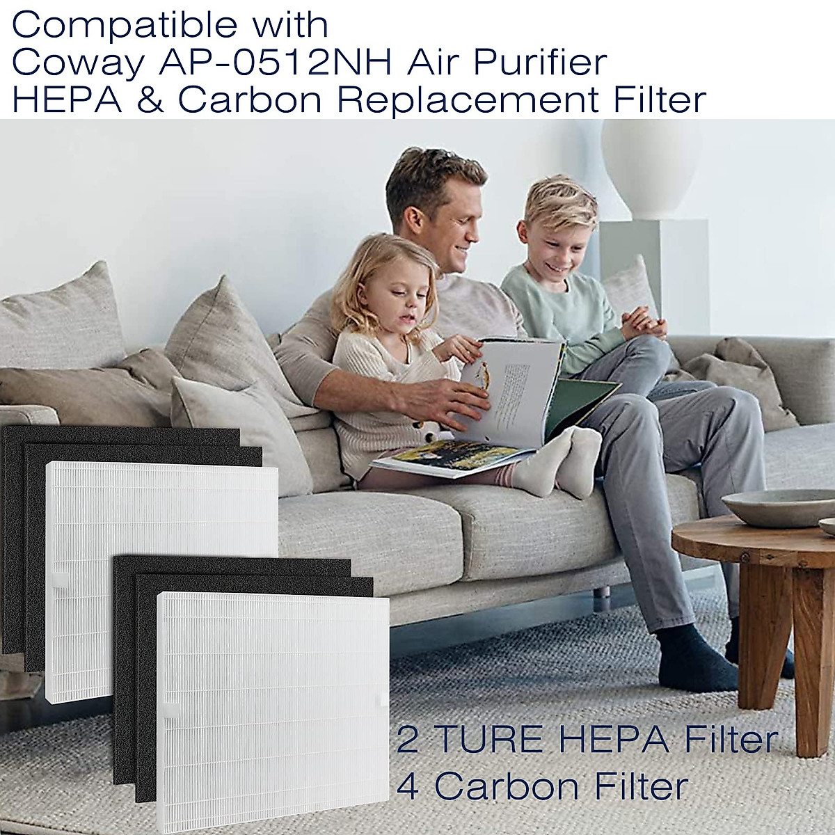 Allisfresh AP-0512NH True HEPA Replacement Filter Compatible with Coway Airmega AP-0512NH Air Purifier, 2 x HEPA Filter and 4 x Carbon Filters