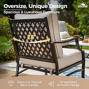 SUNSHINE VALLEY Patio Furniture Set, 4 Piece Modern Metal Outdoor Patio Furniture, 3 Seater Couch, 2 swivel Chairs, Coffee Table and 5.75" Extra Thick Cushion, Patio Conversation Set for Backyard Deck