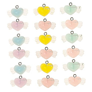 ADOCARN 54 Pcs Heart Pendant Heart Dangle Charms Angel Wings Charm Pendants Love Necklace Earring Charms for Jewelry Making Dijes Para Bisuteria Heart Charms Heart Spacer Suite Resin Gold