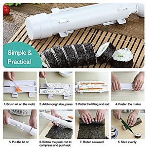 Ajerg Sushi Making Kit - DIY Sushi Roller Mold Maker Kit, Sushi Kit with Bamboo Sushi Rolling Mat, Sushi Bazooka Kit, Rice Mold