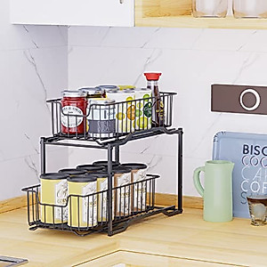 Simple Trending Stackable 2-Tier Under Sink Cabinet Organizer with Sliding Storage Drawer, Black